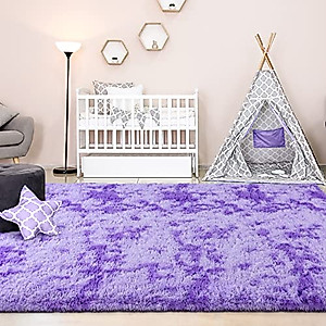 FlyDOIT Purple Tie-Dyed Large Rugs for Living Room, 4x6 Feet Shaggy Rug Fluffy Throw Carpets, Ultra Soft Plush Modern Indoor Fuzzy Rugs for Bedroom Girls Kids Nursery Room Dorm Home Decor
