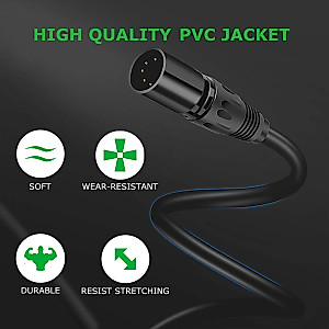 HOSONGIN 5 PIN XLR DMX Cable Adapter 20 Feet, DMX512 5PIN XLR Male to Female 5-PIN DMX Cable