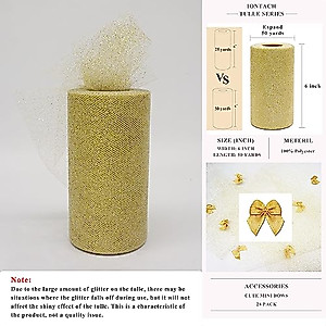 Gold Glitter Tulle Rolls 6 Inch by 50 Yards Sparkle Fabric Ribbon for DIY Tutu Skirt Sewing Bow Wedding Decorations Craft Supplies