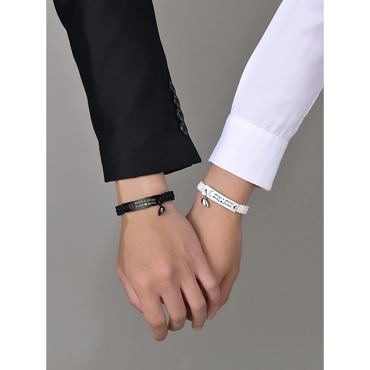 MEALGUET Personalized His and Hers Bracelets : Sun and Moon Forever and Always Couple Bracelets, Handmade Braided Engraved ID Lovers Bracelets for Men Women, Boyfriend and Girlfriend,Customized Gift