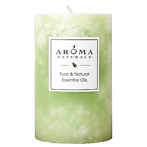 Aroma Naturals Litsea Cubeba and Bergamot Essential Oil Green Scented Pillar Candle, Verbena, 2.5 inch x 4 inch