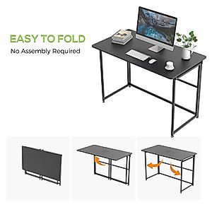 Eureka Ergonomic 43.2 inch Folding Computer Desk, Foldable Table, No Assembly for Home Office Writing PC Study, Portable, Adjustable, Black