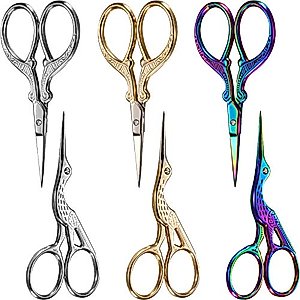 6 Pieces Stork Scissors, Crane Design Sewing Scissors Stainless Steel Tip Dressmaker Shears DIY Tools for Embroidery, Craft, Needle Work, Art Work, 3.7 Inch (Silver, Gold, Multicolor)