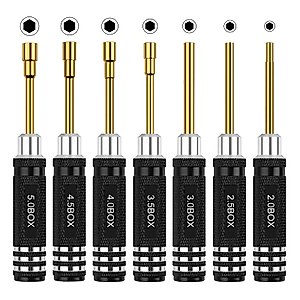 RC Tools Kit 7PCS Hex Nut Screwdriver Set with 5.0/4.5/4.0/3.5/3.0/2.5/2.0 Box Hobby Tools Hexagon Nut Wrench Repair Tools Compatible with SCX24 Traxxas Redcat RC Cars Trucks