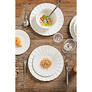 HOMBENE Plates and Bowls Sets, 12 Piece Dinnerware Sets Bone China, Porcelain Dinner Set with Cereal Bowls, Ceramic Soup Bowls, for Pasta, Salad, Gift Idea, Wavy Pattern