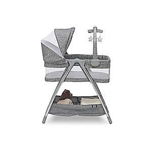 Simmons Kids City Sleeper Bedside Bassinet Portable Crib - Activity Mobile Arm with Nightlight, Vibrations, Twinkle Lights and Rotating Stars, Grey Tweed
