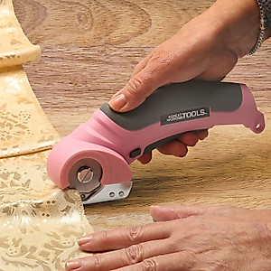 GREAT WORKING TOOLS Electric Scissors Cordless Electric Scissors for Cutting Fabric, Cardboard, Plastic, Electric Rotary Cutter, Pink