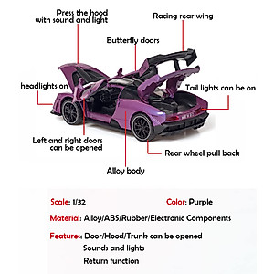 Alloy Collectible Purple McLaren Senna Toy Car Model Pull Back Vehicle DieCast with Lights and Sound