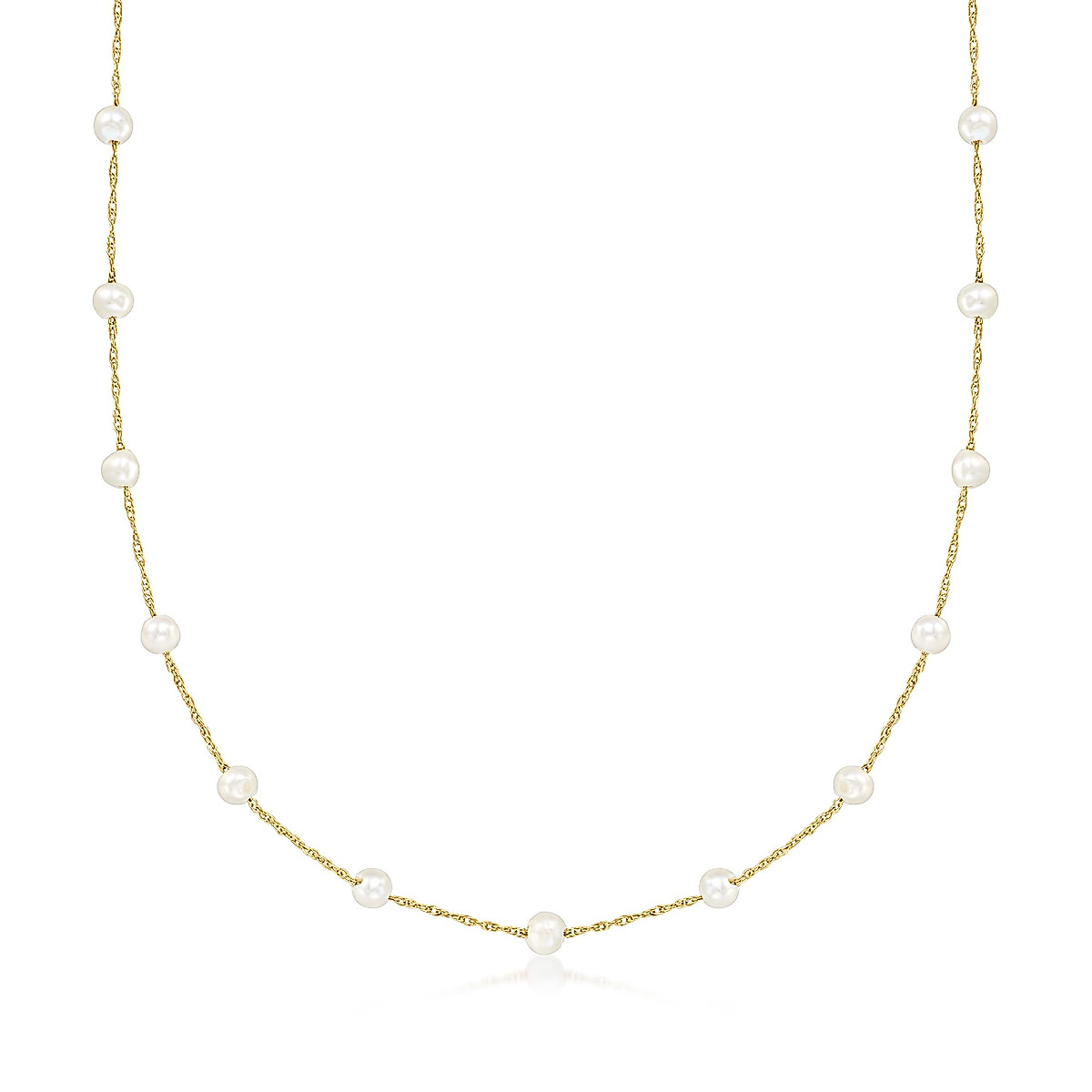 RS Pure by Ross-Simons 3-3.5mm Cultured Pearl Station Necklace in 14kt Yellow Gold. 16 inches