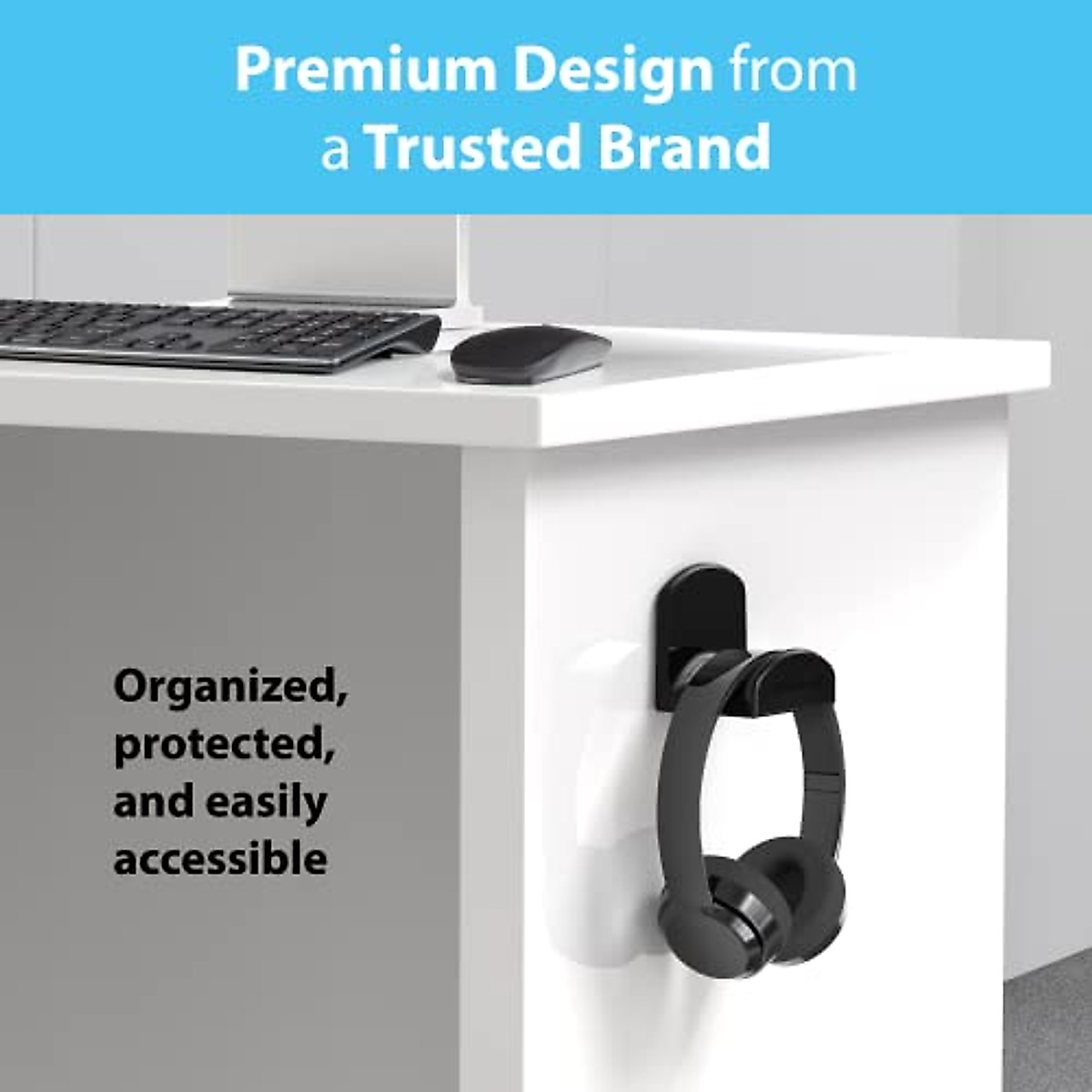 TotalMount Headphone Hanger – Includes Removable Adhesive Strips for Easy, Damage-Free Wall, Desk, or PC Mounting (Premium Black Headphone Hook – One Pack)