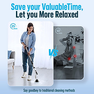 Electric Spin Scrubber, Power Shower Scrubber with Extension Handle for Cleaning, 420RPM/Mins-8 Replaceable Brush Heads-140Mins Long Work Time, 3 Adjustable Size, 3 Speeds for Bathroom Tub Tile Floor