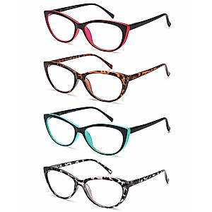 EYEURL 4 Pack Cat Eye Reading Glasses for Women, Blue Light Blocking Readers Lightweight Spring Hinge Anti Eyestrain UV Fashion Eyeglasses +2.50