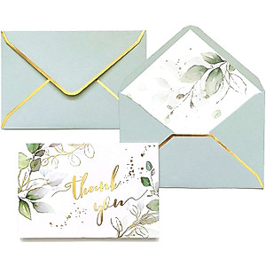 Winoo Design Heavy Duty Green Thank You Cards with Envelopes Greenery - 36 PK - 4x6 Inches Wedding Thank You Cards Baby Shower Thank You Notes for Bridal Shower Business Birthday