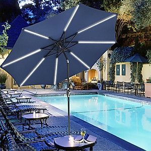 Yescom 9FT 8 Ribs Solar Powered Patio Umbrella with Tilt and Crank Outdoor Market Table Umbrella for Backyard Pool Night Party Event Yard Navy
