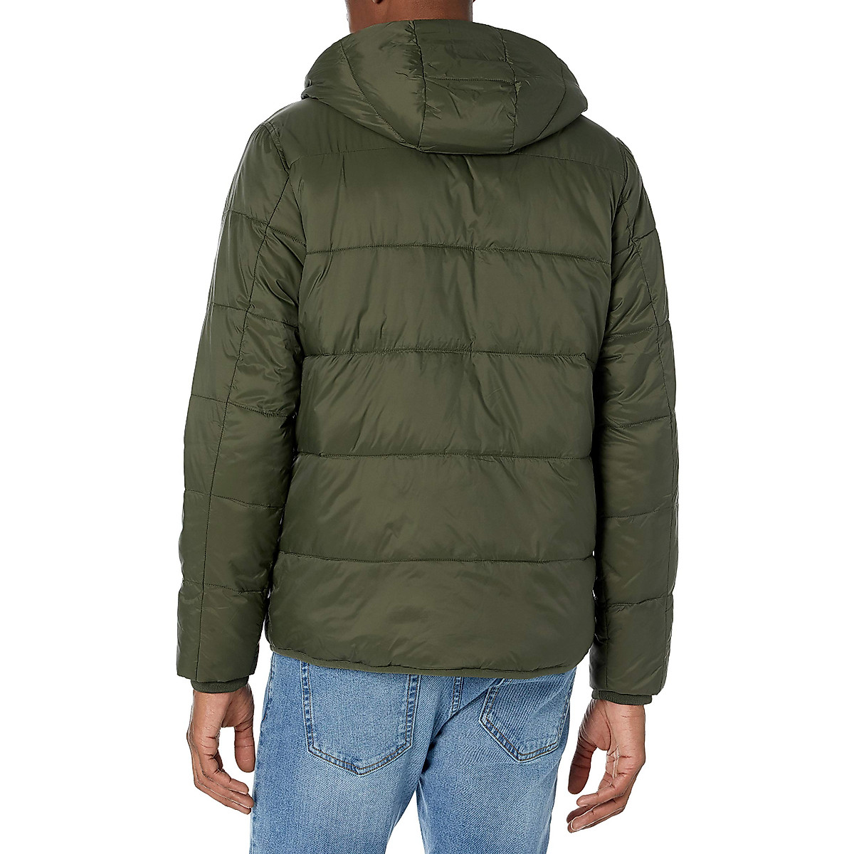 Amazon Essentials Men's Long-Sleeve Water-Resistant Sherpa-Lined Puffer Jacket, Dark Olive, Medium