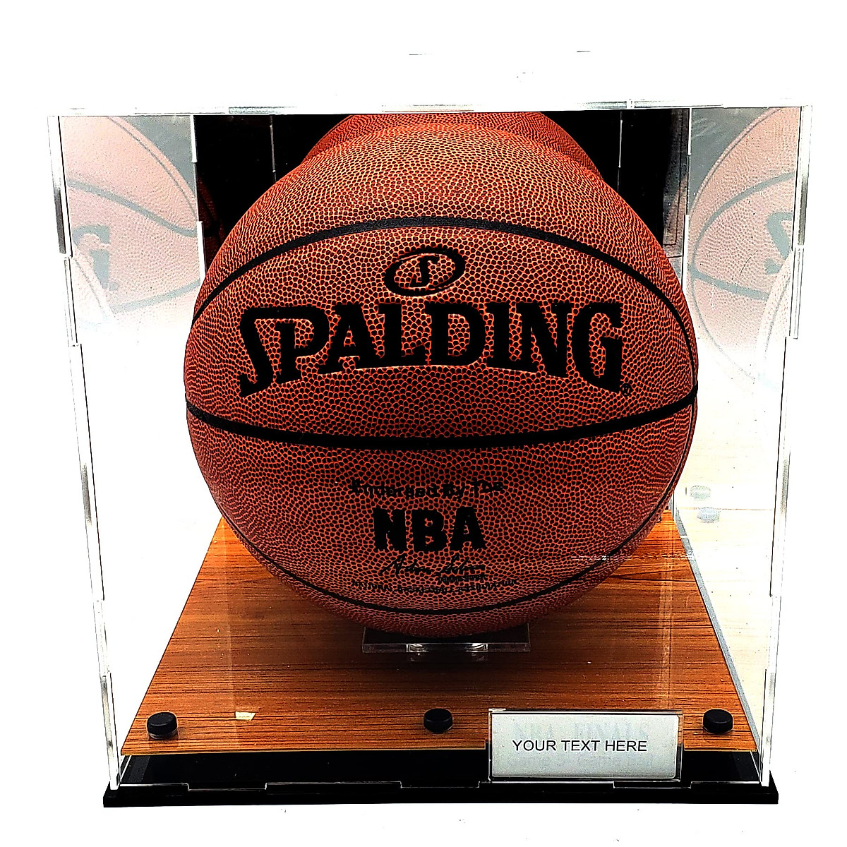 Full Size Basketball Square Shape Soccer Ball Acrylic Display Case Wood Box UV Protection 10x10x9 (Wood Platform)