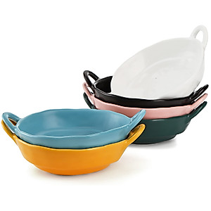 SOUJOY Set of 6 Ceramic Soup Bowl, 20oz Individual Salad Bowls with Handles, Irregular Shape Colorful Cereal Bowl for Soup, Pasta, Ice Cream, Fruits, Dessert, Appetizer, Rice, Matte Glazed