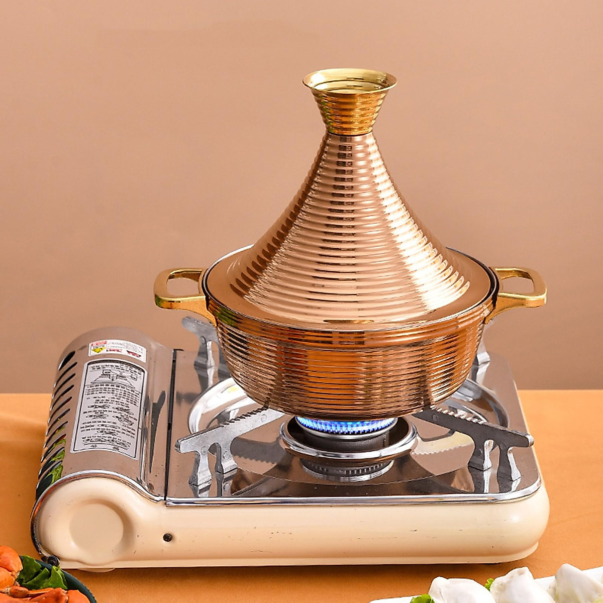 304 Stainless Steel Tagine Pot Moroccan Cooker Non Stick Cooking Pot with 2 Handle Large Moroccan Cooking Tagine Pot with Cone-Shaped Closed Lid,Silver,23cm