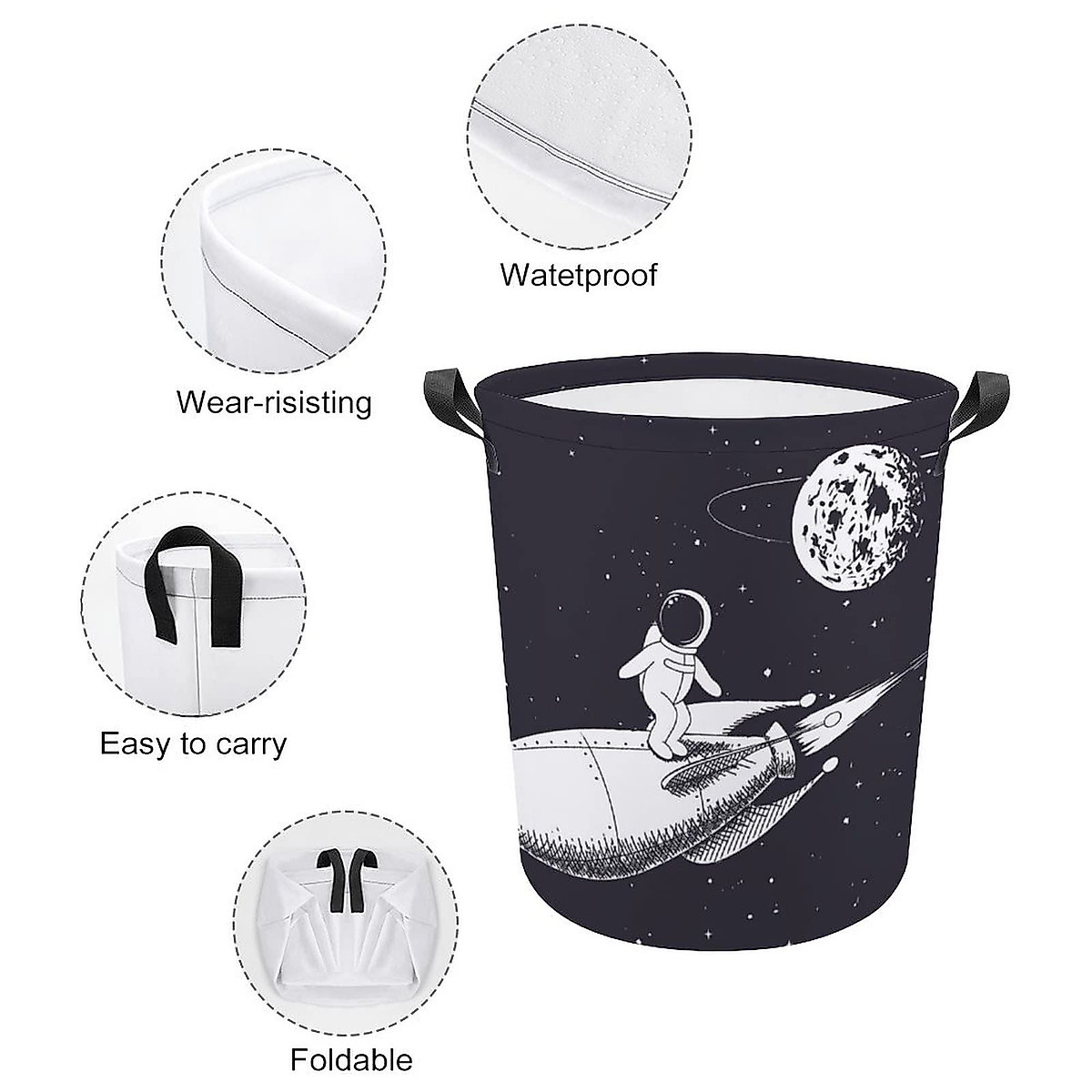 HoaMoya Collapsible Astronauts Fly Rocks from The Moon Laundry Hamper Nursery Hamper Large Waterproof Baby Clothes Toy Storage Basket Bin for Kids Boys Girls Bedroom Bathroom