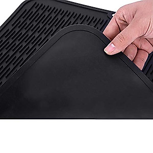 Piduules Eco-friendly Silicone Dish Drying Mat Large Reusable Non-slipping and Heat Resistant Dish Quick Drying Pad, Dishwasher Safe, Black XL 18”x15.8”