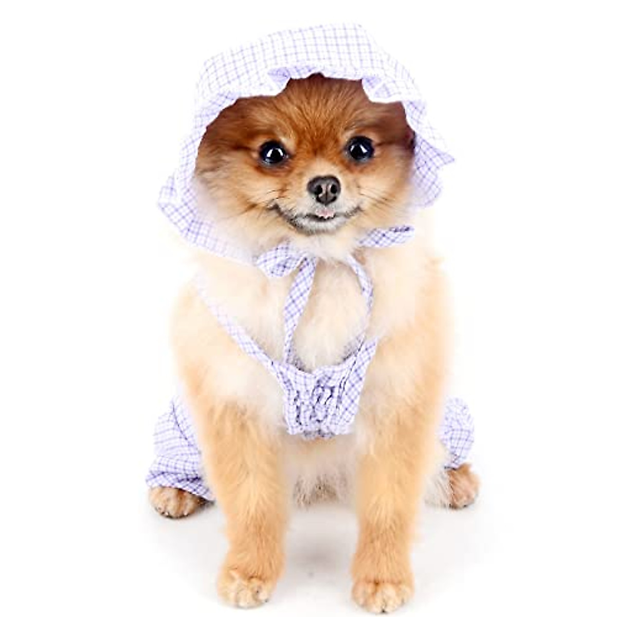 PAIDEFUL Dog Pajamas with Feet Adorable Plaid Pjs for Small Dogs Cute Cats Girls Overalls Shirts Bib Pants with Cap Pet Puppy Chihuahua Clothes for Spring Summer Sleepwear Dachshund Apparel Purple S