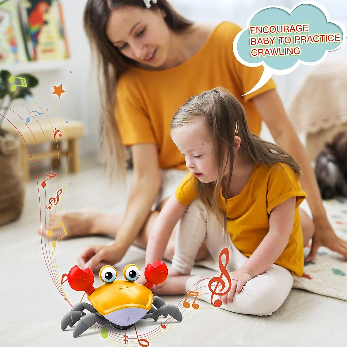 DASDSA Crawling Crab Baby Sensory Tummy time Toys for 1 Year Old boy Girl,Walking Crab Baby Toys Moving Dancing with Music and Light,Avoid Obstacles Interactive Development Baby Toys