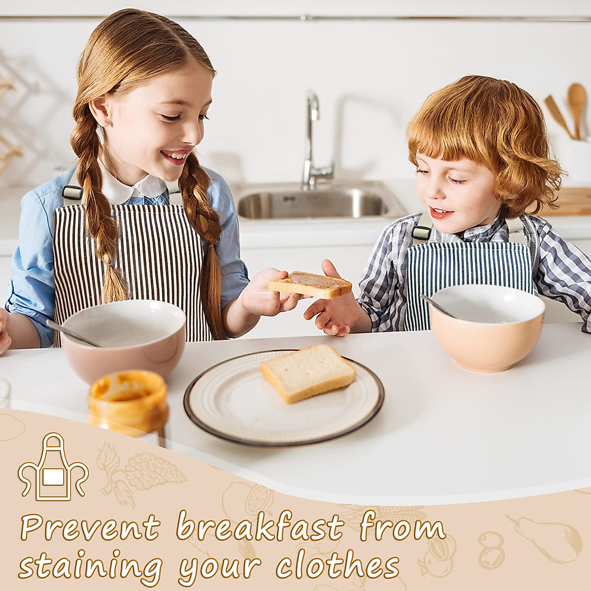 ATROPOS 2pcs Kids Aprons with Pockets, Kids Chef Aprons Boys/Girls Adjustable Kids Kitchen Apron for Cooking, Baking, Painting (2-6 Years)