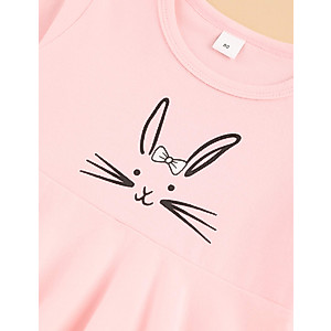 bilison Toddler Baby Girl Easter Outfit Sets Cute Long Sleeve Dress Top Bunny Floral Pants Girl Easter Clothes Sets