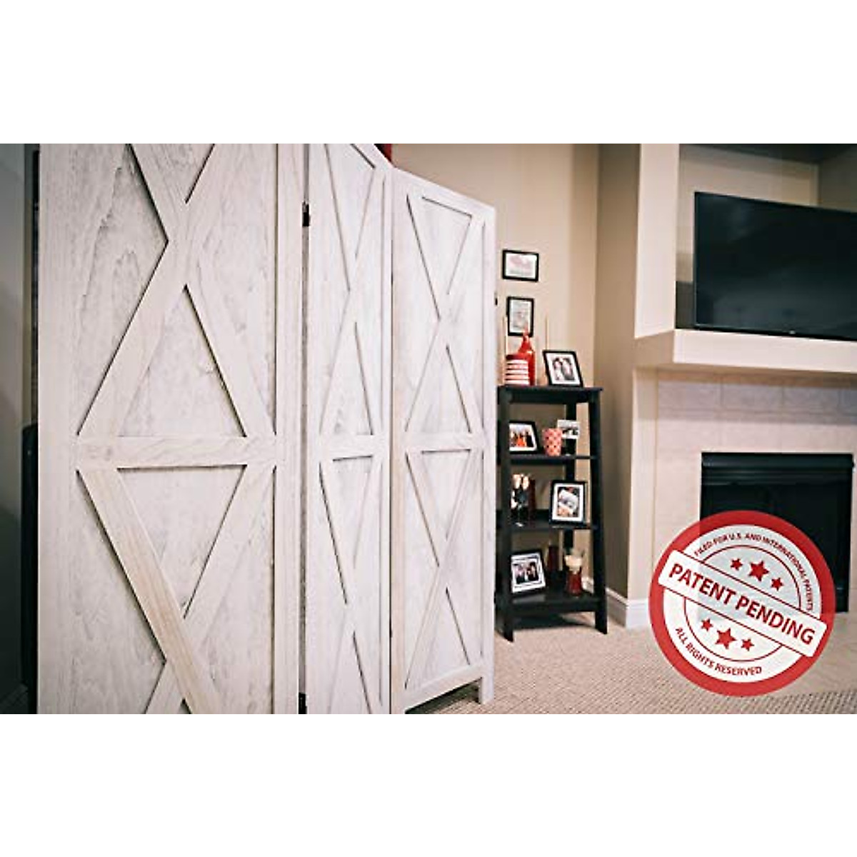 Premium Home Room Divider: Room dividers and Folding Privacy Screens, Privacy Screen, Partition Wall dividers for Rooms, Room Separator, Temporary Wall, Folding Screen, Rustic Barnwood (White X)