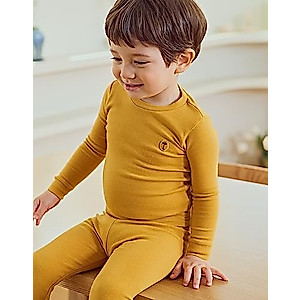 moimoln Solid Soft Cotton Modal Baby Toddler Boys Girls Snug fit Pjs Pajama Long Sleepwear Mustard 5T