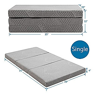 IULULU Folding Mattress, 4-Inch Single Size Tri-Fold Memory Foam Mattress Topper with Breathable & Washable Cover, Portable and Foldable Mattress for Floor, Guest Bed, Camping - CertiPUR-US Certified , Grey