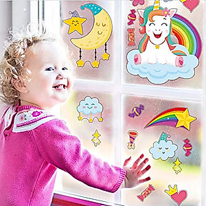 CCINEE Unicorn Window Cling Stickers,Rainbow Flower Window Decals Double Side Sticker for Kids Room Decoration,8 Sheets