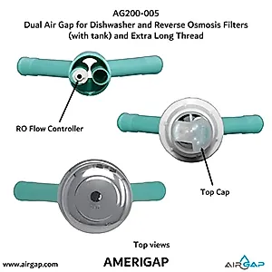 Dual Air Gap for Dishwasher and Reverse Osmosis Filters (with tank) and Extra Long Thread (AG200-005, AG200-002, T52 RO KIT, AMERIGAP)