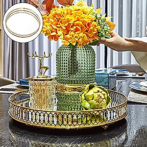 GEEKLLS Breakfast Tray Gold Iron Exquisite Glass Mirror Base Tray Bedroom Desktop Jewelry Cosmetics Storage Tray Living Room Fruit