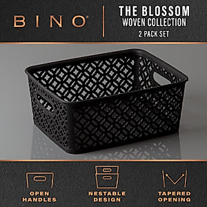 BINO l Plastic Storage Baskets, Medium - Black | THE BLOSSOM COLLECTION l Multi-Use Organizer Bin l Built-in Handles l Plastic Woven Basket for Organizing l Pantry & Home Organizing Basket