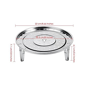 Steamer Rack 8.5 Inches 304 Stainless Steel Steaming Rack Steam Tray with Removable Legs for Steamer Cookware Instant Pressure Cooker Multi-functional Steamer Basket