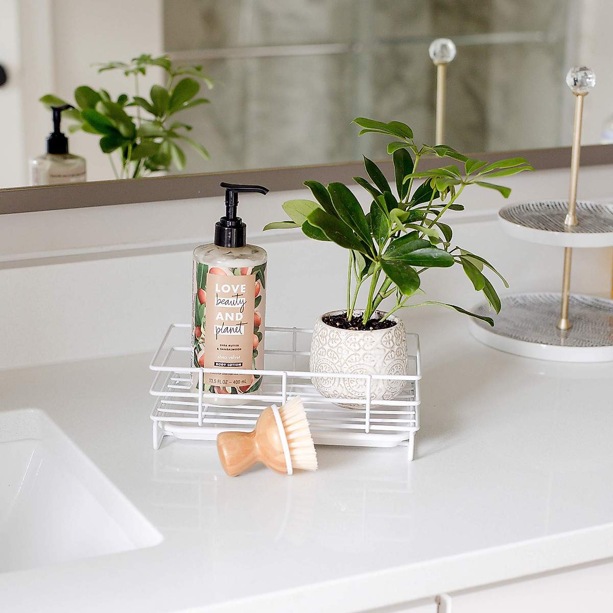 Handy Home Concepts Kitchen Sink Sponge Soap Holder for Countertop Large White Kitchen Soap Tray Sink Organizer