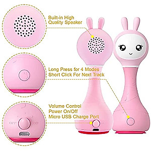Alilo Bunny Baby Rattle Shaker and Teether Toys,Electronic Rattle Infants Toy,9 Kinds of Color Learning and Educational Toys with Music & Light for 0-6-12 Months, Gift for Newborns Girls Boys Toddlers
