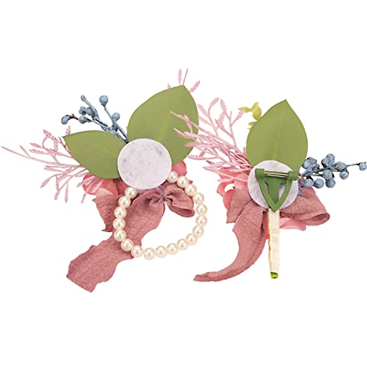 Weslymoo Burnt Orange Rose Wrist Corsage and Boutonniere Set Artificial Prom Flower Corsage Wristlet Band Bracelet and Boutonniere for Men Wedding Accessories Prom Stuff Decorations