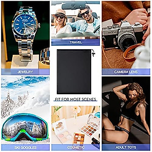 10 Pcs Toy Storage Adult Foldable Ditty Bag Toy Bags Multi Purpose Camping Bags Storage Adjustable Small Drawstring Bag Microfiber Pouch Stuff Sack for Storage (Black, 6 x 6/ 10 x 7/ 11.8 x 9 Inch)