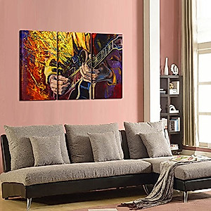 Kreative Arts Large 3 Panel Wall Art Painting Music Picture Jazz Guitar Oil Painting Printed On Canvas Stretched By Wooden frame For Living Room Decor 16x32inchx3pcs