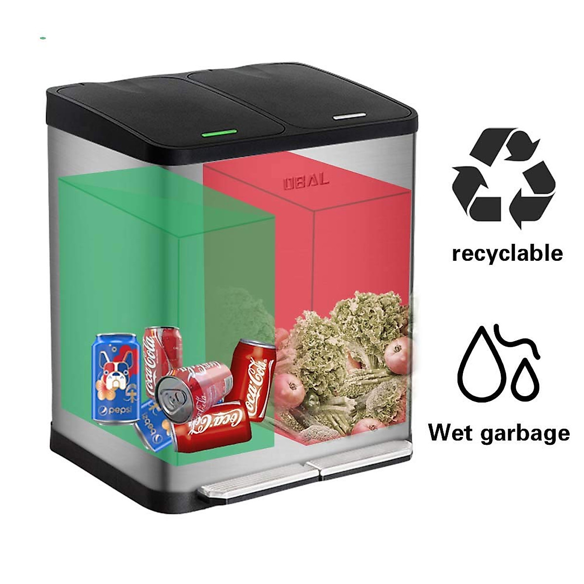 DBAL Trash Can Kitchen, 18 Liter Stainless Steel Trash Can 2 x 2.4 Gallon Soft Close Lid and Airtight Suit for Kitchen Office Home Use