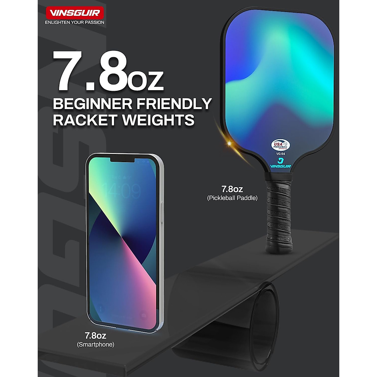 VINSGUIR Pickleball Paddles Set of 4, USAPA Approved Fiberglass Pickleball Set with 4 Pickle Balls, Lightweight Carrying Bag, Pickleball Gifts for Beginners & Pros (4 Rackets)