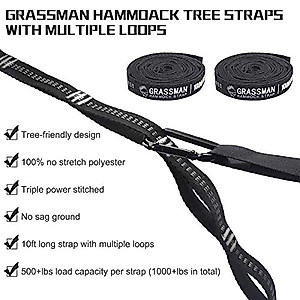 Grassman Hammock Hanging Adjustable Straps, Sturdy 10ft Long Hammock Strap Heavy Duty Tree Straps for Hammocks Camping Compact Bag Easy to Use White