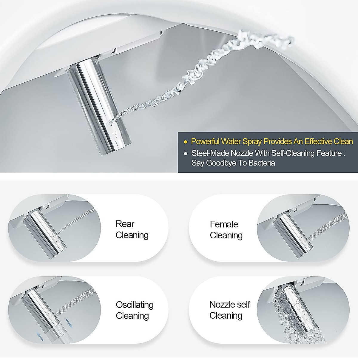 ZMJH Bidet Toilet Seat, Electric Smart Heated Seat with Slow Closes, Vortex Wash, Warm Dryer, Rear and Front Wash, Warm Water, Remote Control, and Night Light, White, A102S-W (Elongated)