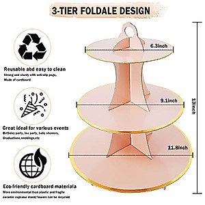2 Set Pink Gold 3-Tier Round Cardboard Cupcake Stand for 24 Cupcakes Perfect for Girls Pink and Gold Birthday Baby Shower Party Supplies