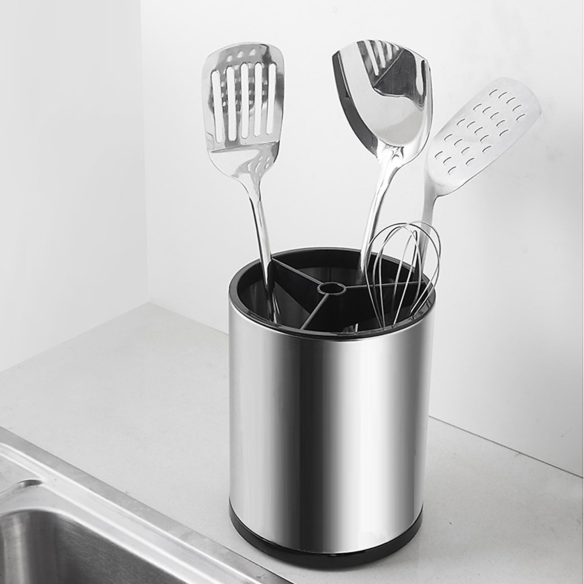 WSKC Stainless Steel Rotating Utensil Holder, 6.2L X 6.2W X 8H