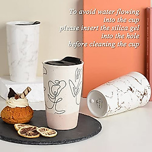 ANTIS'S HOME Ceramic Coffee Mug with Lid, Flower Pattern Double Wall Coffee Travel Mug Ceramic Tumbler 10 oz, Reusable Tall Cup, Splash Resistant Lid, Dishwasher Microwaveable Safe