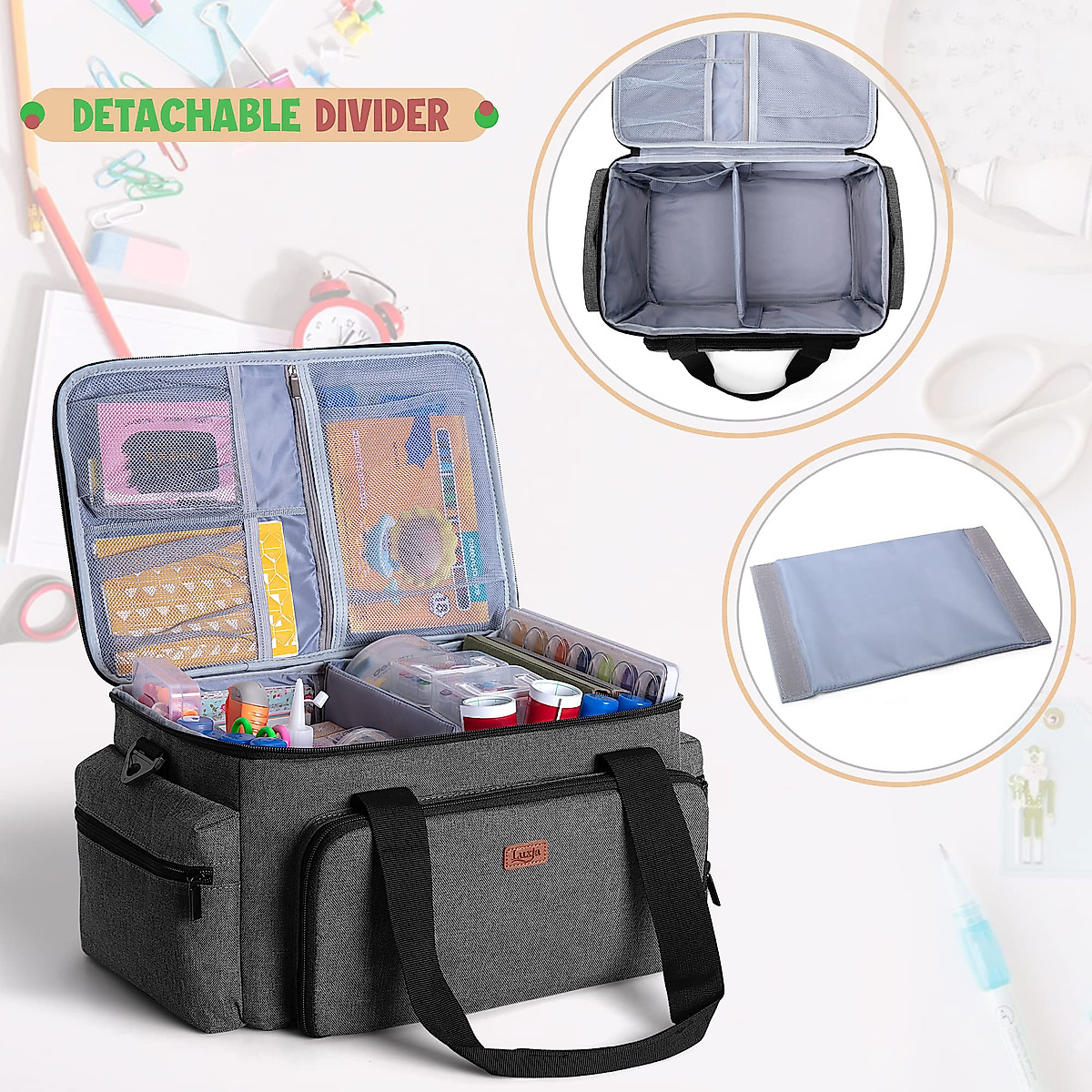 LUXJA Large Capacity Craft Bag with Shoulder Strap, Craft Tote for Art, Scrapbooking or Sewing Supplies (Bag Only), Gray