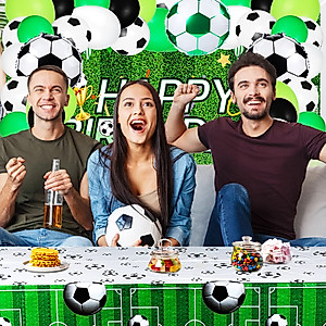 122 Pcs Soccer Themed Birthday Party Supplies Soccer Party Decorations Include Soccer Backdrop Soccer Balloons Plastic Soccer Table Covers Tablecloth Soccer Theme Sport Activity for Kid Adult